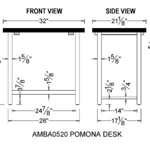 Alaterre Furniture Pomona 32" Small Metal and Solid Wood Desk, 32in. Wide, Brown