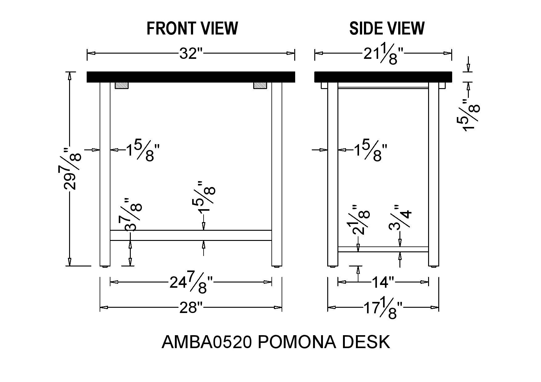 Alaterre Furniture Pomona 32" Small Metal and Solid Wood Desk, 32in. Wide, Brown