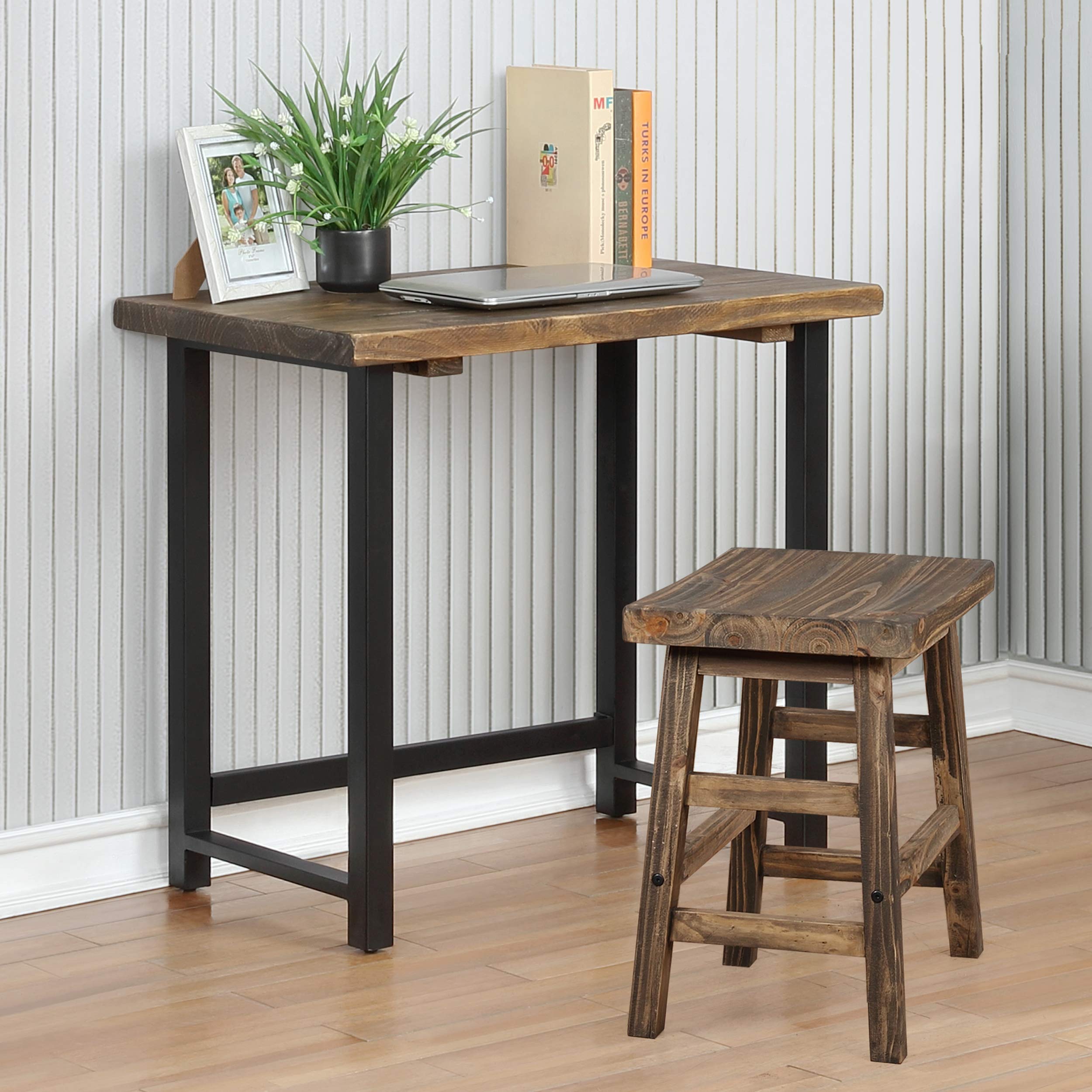 Alaterre Furniture Pomona 32" Small Metal and Solid Wood Desk, 32in. Wide, Brown