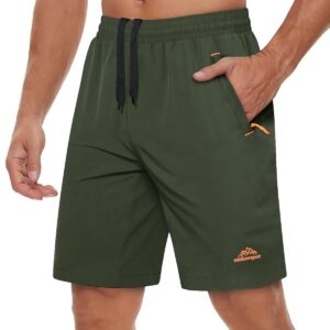 TACVASEN Mens Running Shorts Stretch Drawstring Quick Dry Shorts Workout Gym Summer Shorts with Zipper Pockets Green,32