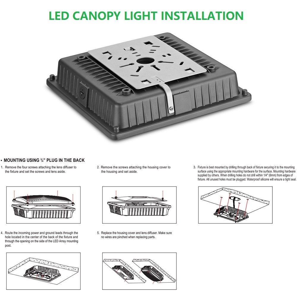 1000LED (4 Pack LED Canopy Light, 65W, Ceiling Lights Fixtures 8000LM Daylight 5000K, 250W HID/HPS Replacement, Waterproof IP65 Gas Station and Garage Light