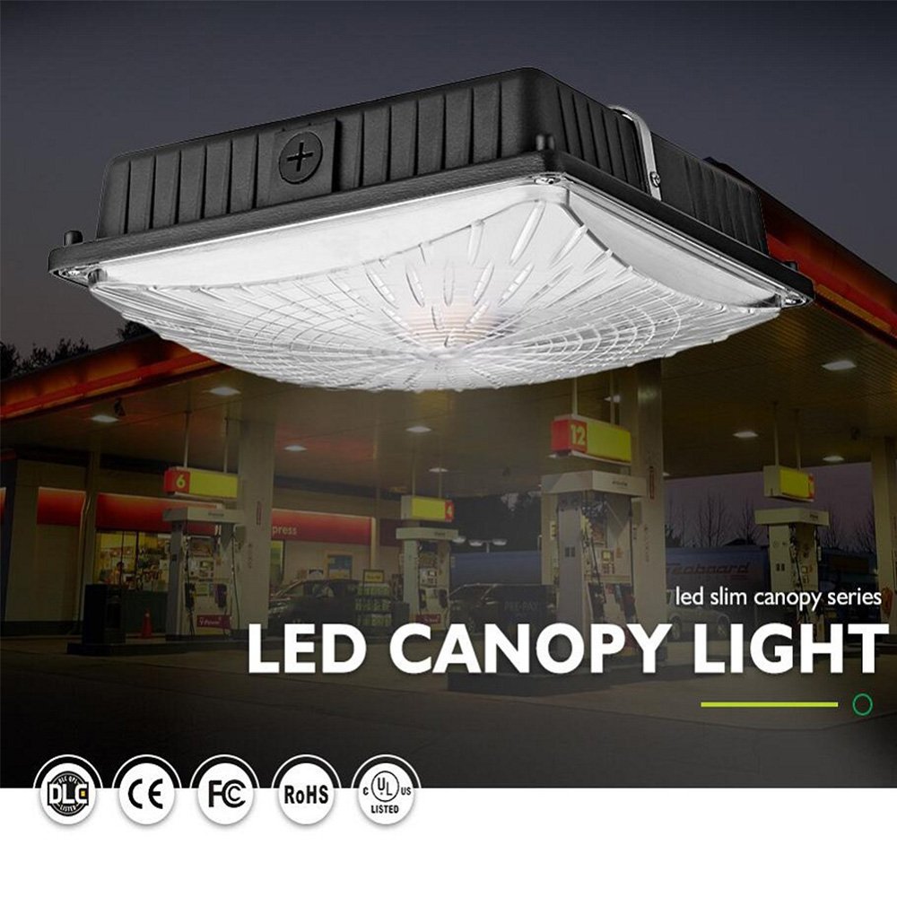 1000LED (4 Pack LED Canopy Light, 65W, Ceiling Lights Fixtures 8000LM Daylight 5000K, 250W HID/HPS Replacement, Waterproof IP65 Gas Station and Garage Light