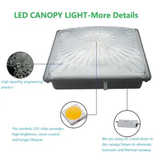 1000LED (4 Pack LED Canopy Light, 65W, Ceiling Lights Fixtures 8000LM Daylight 5000K, 250W HID/HPS Replacement, Waterproof IP65 Gas Station and Garage Light