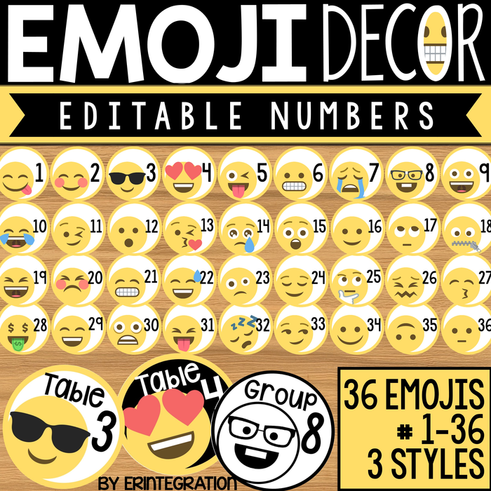 Emoji Number Cards – 36 Different Emojis – 3 Styles (Editable)