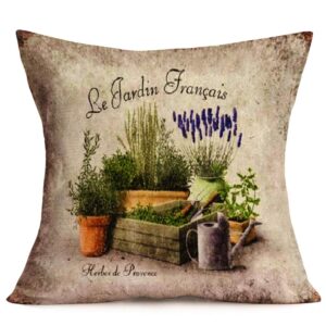 fukeen vintage cotton linen throw pillow cases french botanical lavender floral decorative cushion cover rustic signs board home garden decorative sham pillow covers standard 18”x18”