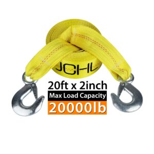 JCHL Nylon Tow Strap with Hooks 2”x20’ Car Vehicle Heavy Duty Recovery Rope 20,000 lbs Capacity Tow Rope for Car Truck Jeep ATV SUV