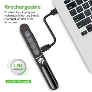 AMERTEER Wireless Presenter, Green Light Rechargeable Presentation Remote Powerpoint Clicker with Laser Pointer PPT Slides Clicker Support Hyperlink RF 2.4GHz