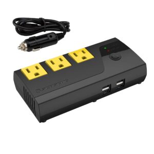 scosche pi200ps-1 invert200 200w mobile power inverter with 3 ac outlets, 4 usb ports and a 12v car adapter with cable