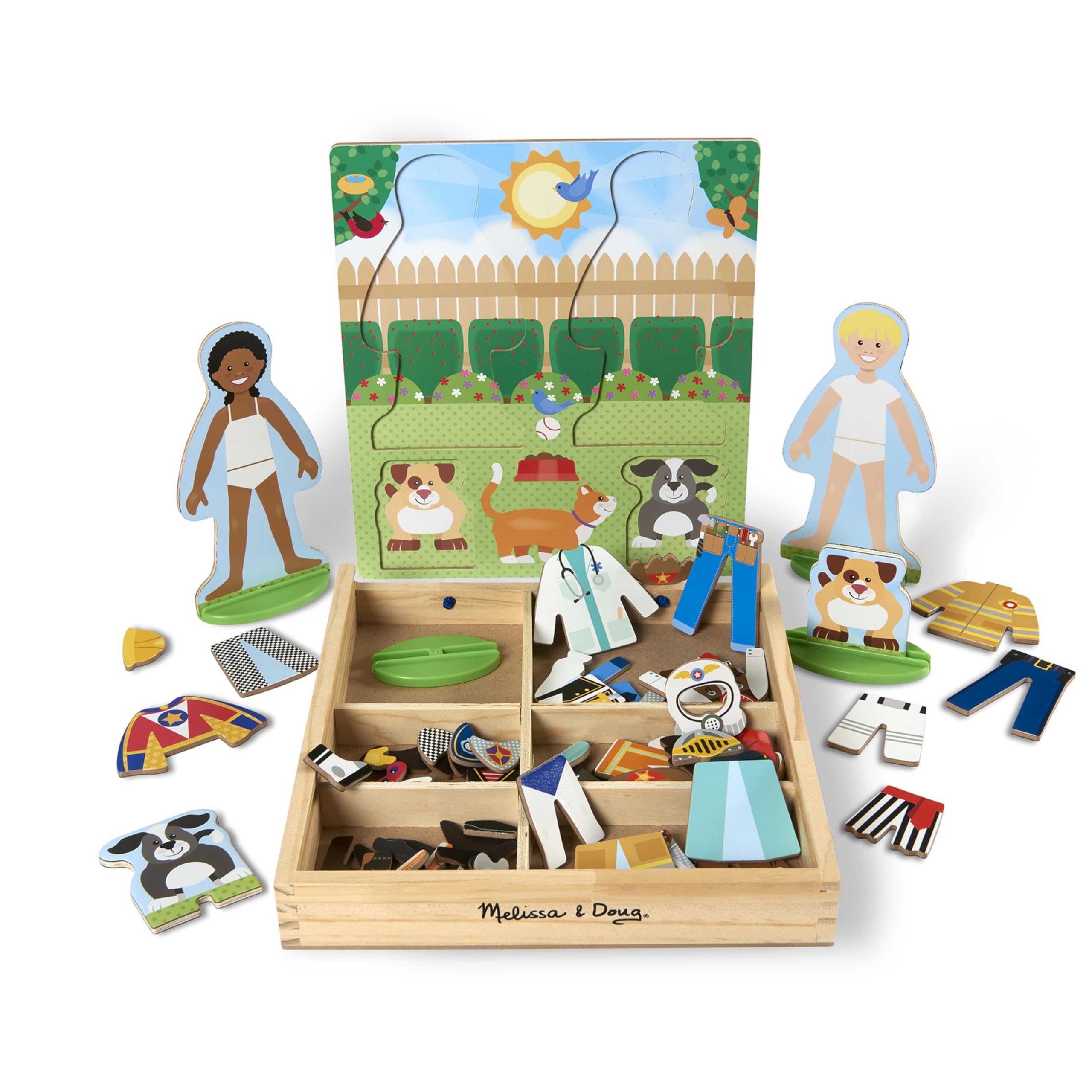 Melissa & Doug Occupations Magnetic Dress-Up Wooden Pretend Play Set (74 pcs) - Magnetic Dress-Up Dolls For Kids