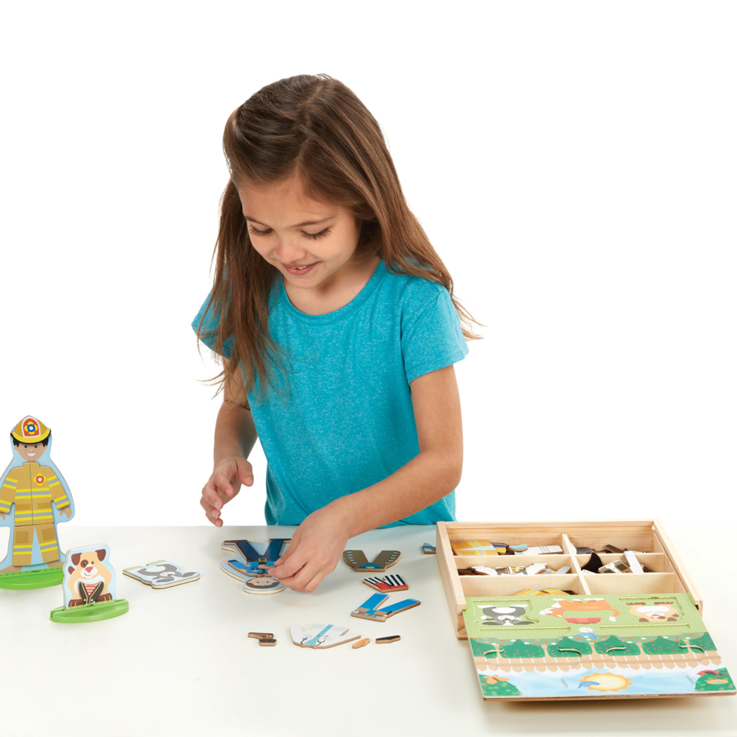 Melissa & Doug Occupations Magnetic Dress-Up Wooden Pretend Play Set (74 pcs) - Magnetic Dress-Up Dolls For Kids