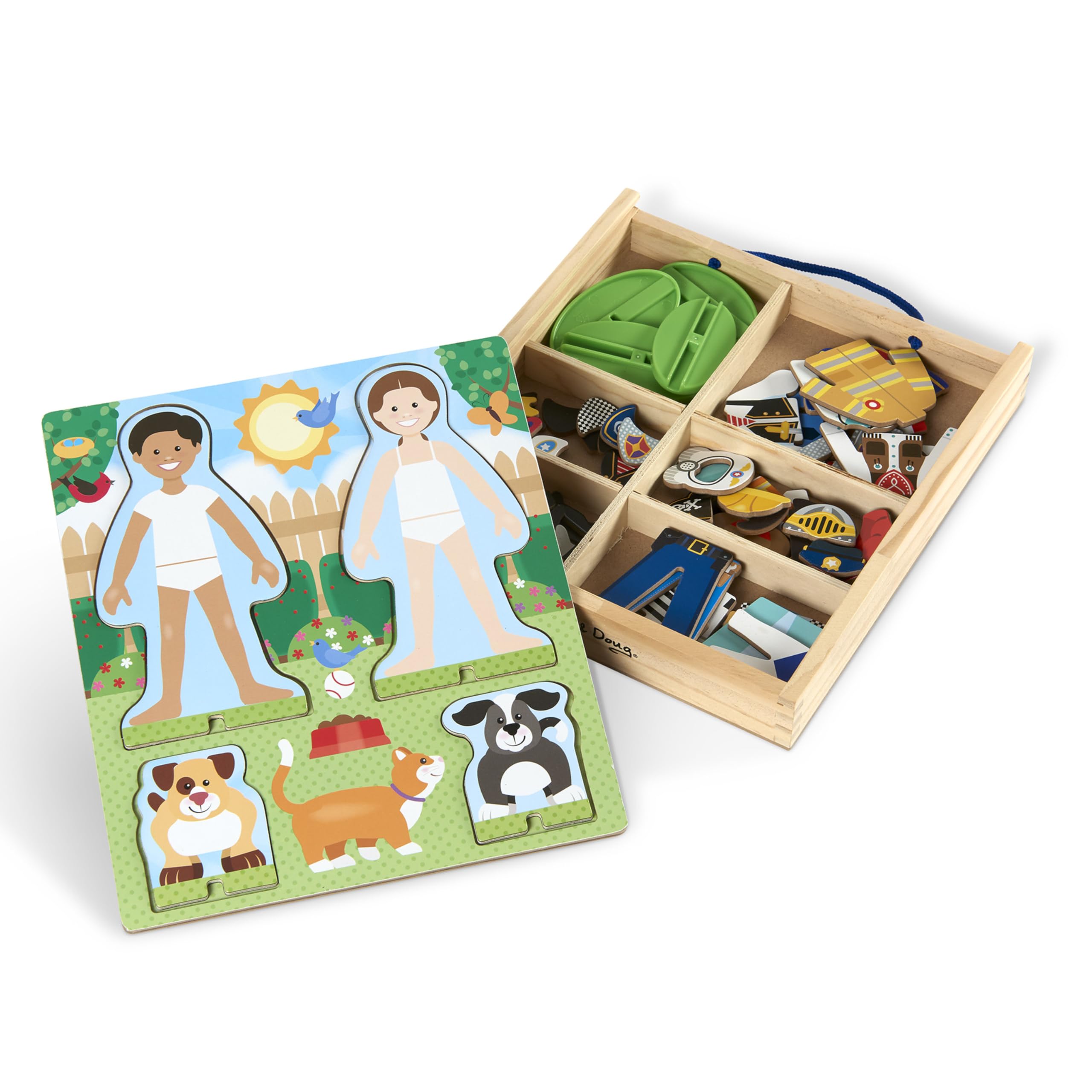 Melissa & Doug Occupations Magnetic Dress-Up Wooden Pretend Play Set (74 pcs) - Magnetic Dress-Up Dolls For Kids