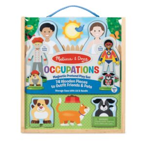 Melissa & Doug Occupations Magnetic Dress-Up Wooden Pretend Play Set (74 pcs) - Magnetic Dress-Up Dolls For Kids