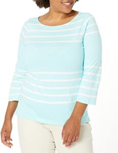 nautica women's boatneck 3/4 sleeve 100% cotton shirt, aruba blue, large