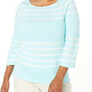 Nautica Women's Boatneck 3/4 Sleeve 100% Cotton Shirt, Aruba Blue, Large