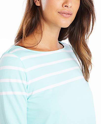 Nautica Women's Boatneck 3/4 Sleeve 100% Cotton Shirt, Aruba Blue, Large