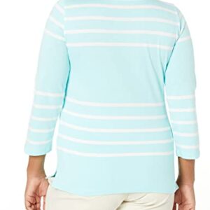 Nautica Women's Boatneck 3/4 Sleeve 100% Cotton Shirt, Aruba Blue, Large