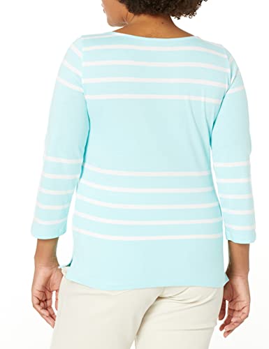 Nautica Women's Boatneck 3/4 Sleeve 100% Cotton Shirt, Aruba Blue, Large