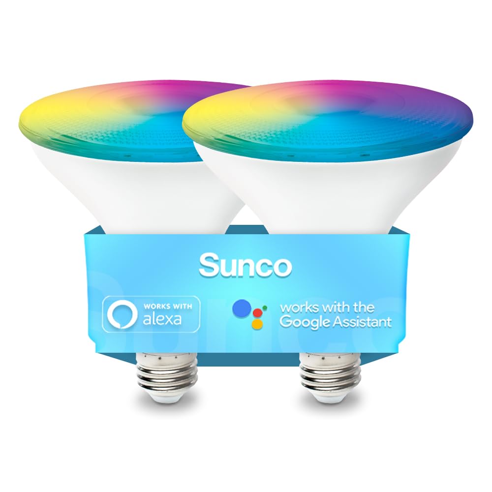 Sunco PAR38 Alexa Compatible Smart LED Bulbs, WiFi Color Changing Outdoor Flood Light, 13W, RGB Tunable White CCT, Dimmable, with Amazon Alexa & Google Assistant, No Hub Required 2 Pack