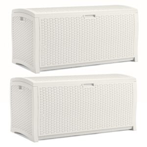 suncast 99 gallon deck garden garage home wicker resin pool box, white (2 pack)