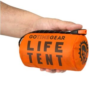 go time gear life tent emergency survival shelter – 2 person emergency tent – use as camping tent, survival tent, emergency shelter, tube tent, survival tarp - includes survival whistle & paracord