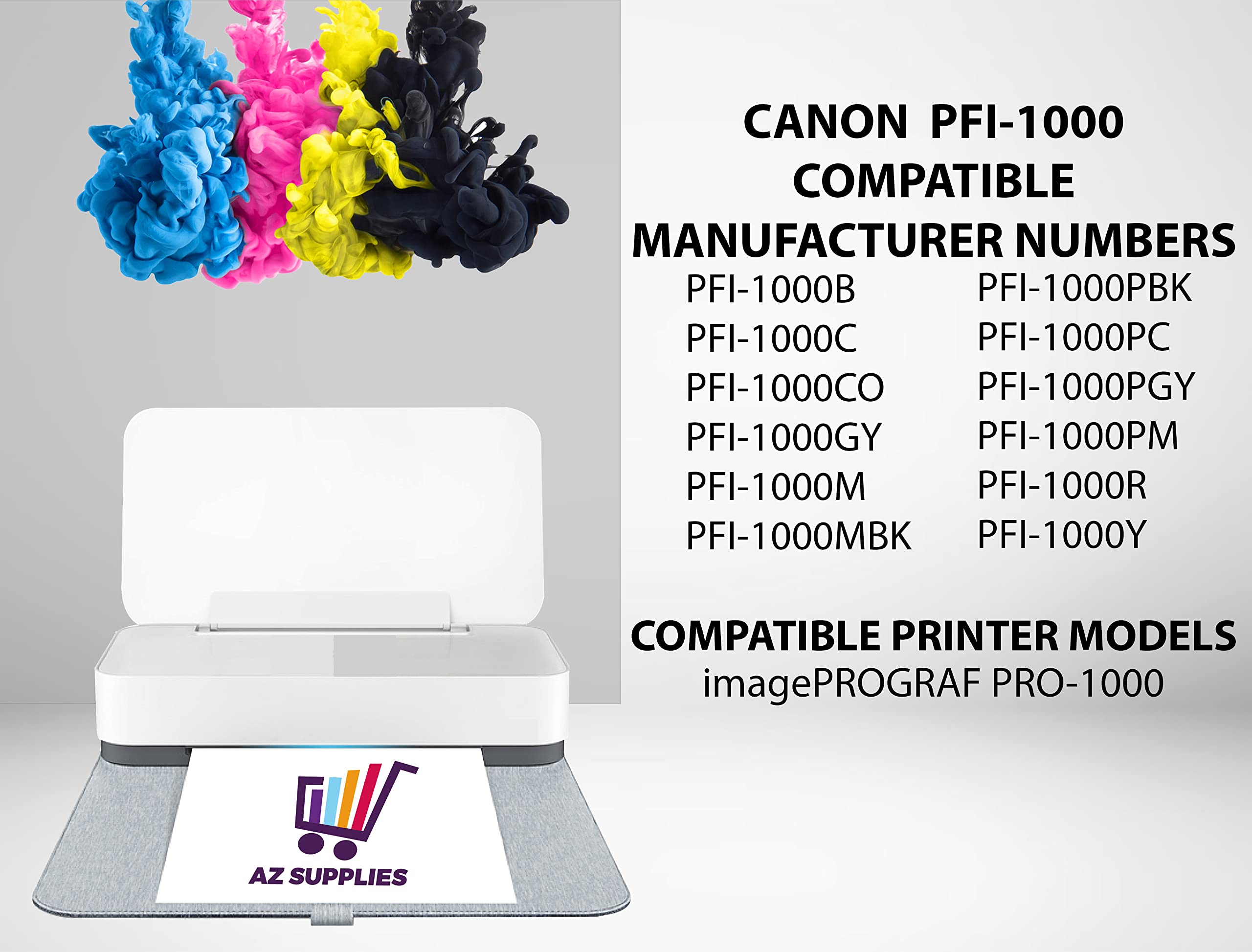 AZ SUPPLIES Compatible Ink Cartridge Replacement for Canon PFI-1000, PB,MB,C,M,Y,R,PM,GY,PC,CO,PG,B, 12 Pack