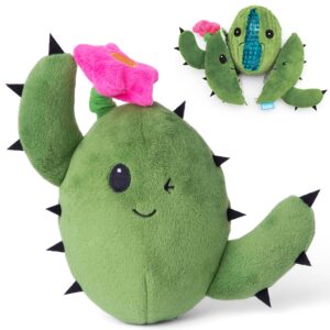 barkbox 2 in 1 interactive plush dog toy - rip and reveal dog toy for large dogs - stimulating squeaky pet enrichment and puppy toys | consuela the cactus (large)