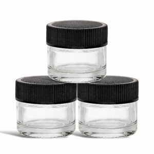 (200 pack) 5ml thick glass jars with black lids - airtight containers for oil, lip balm, wax, cosmetics - mini refillable jars great for travel, samples, & more