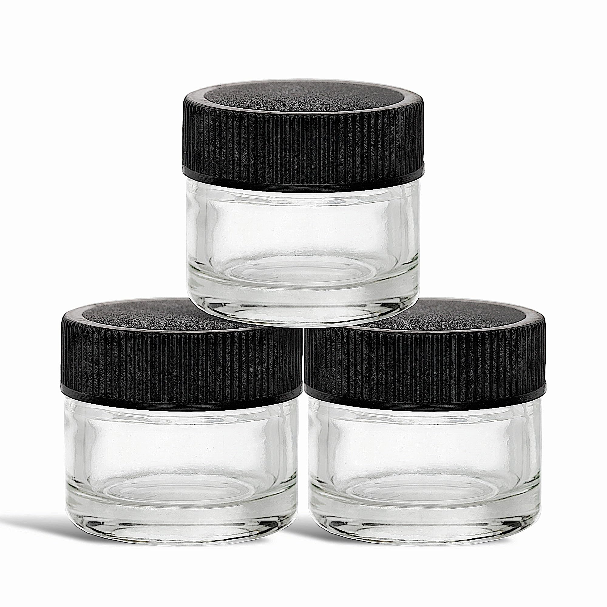 (200 Pack) 5ml Thick Glass Jars with Black Lids - Airtight Containers for Oil, Lip Balm, Wax, Cosmetics - Mini Refillable Jars Great for Travel, Samples, & More