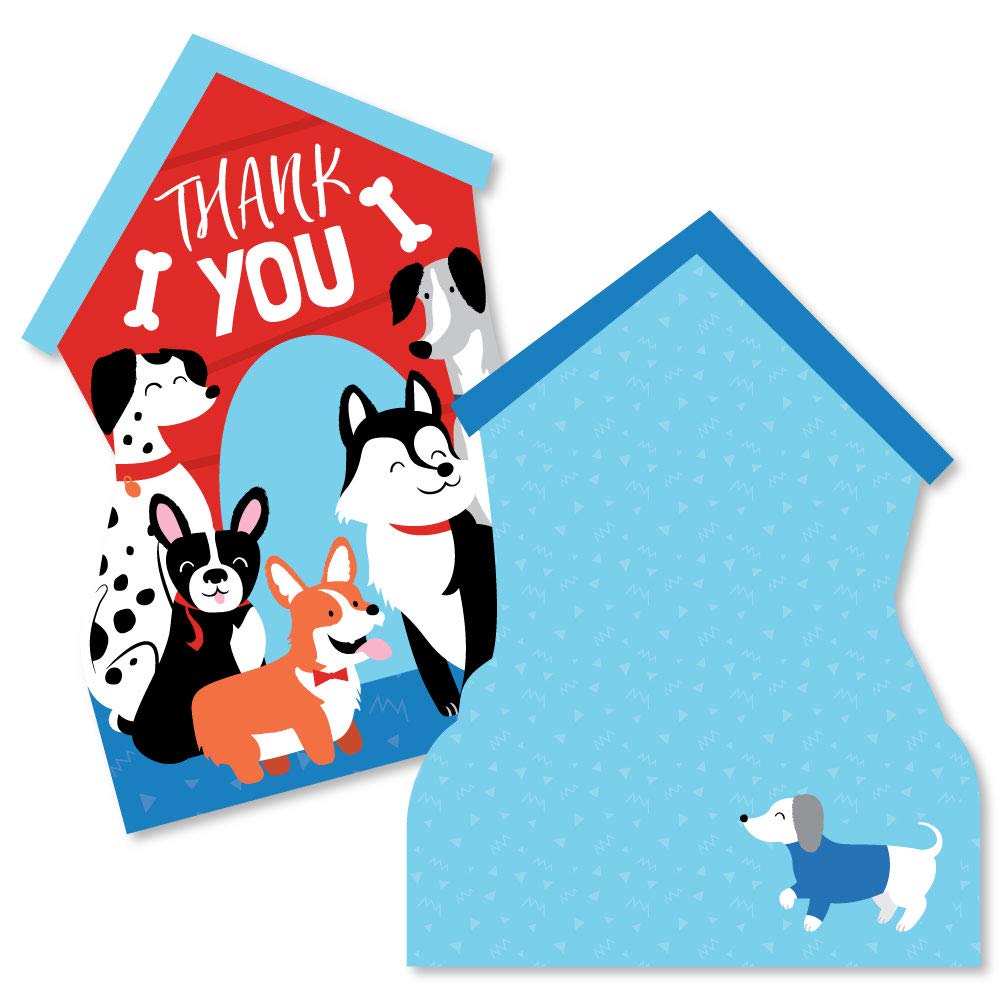 Big Dot of Happiness Pawty Like a Puppy - Shaped Cards - Dog Baby Shower or Birthday Party Thank You Note with Envelopes - Set of 12