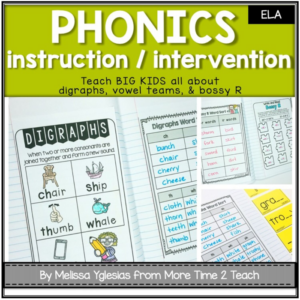 phonics- interactive notebook & word sorts {digraphs, vowel teams, & bossy r}