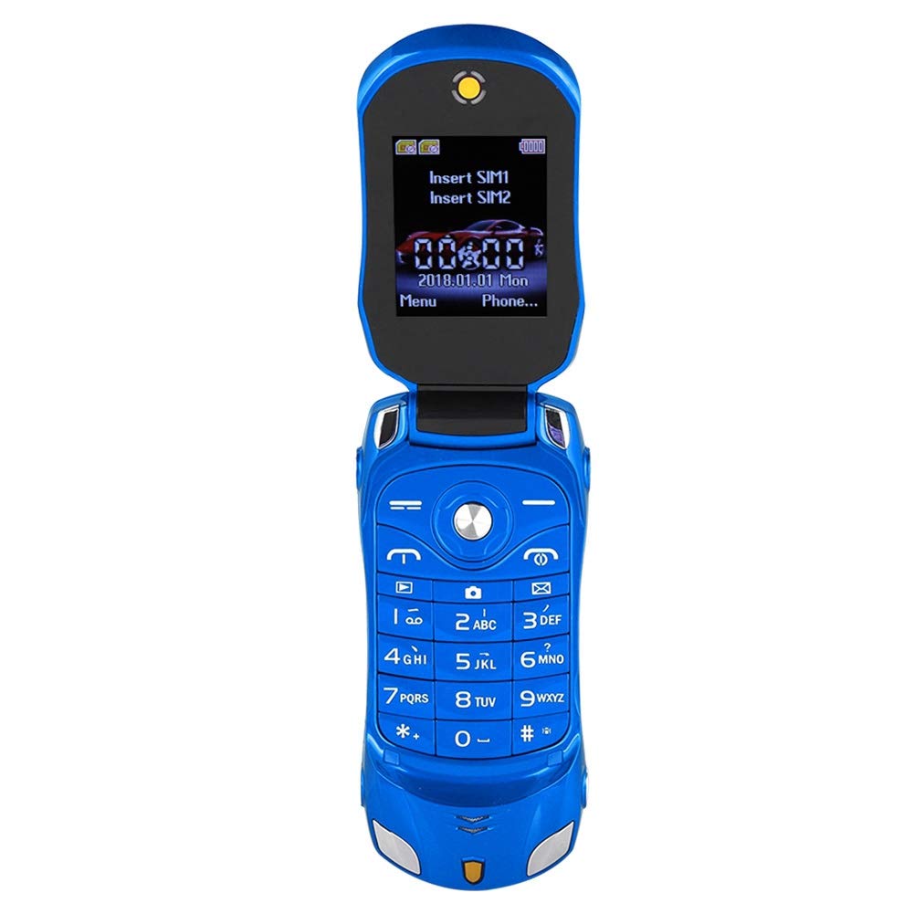 Car-Shaped Flip Phone for Senior & Kids, Flip Keypad 2G GSM Cell Phone 100-240V, Support MP3, Camera, Video Playback, Recording, Radio, Bluetooth, Calculator(Blue)