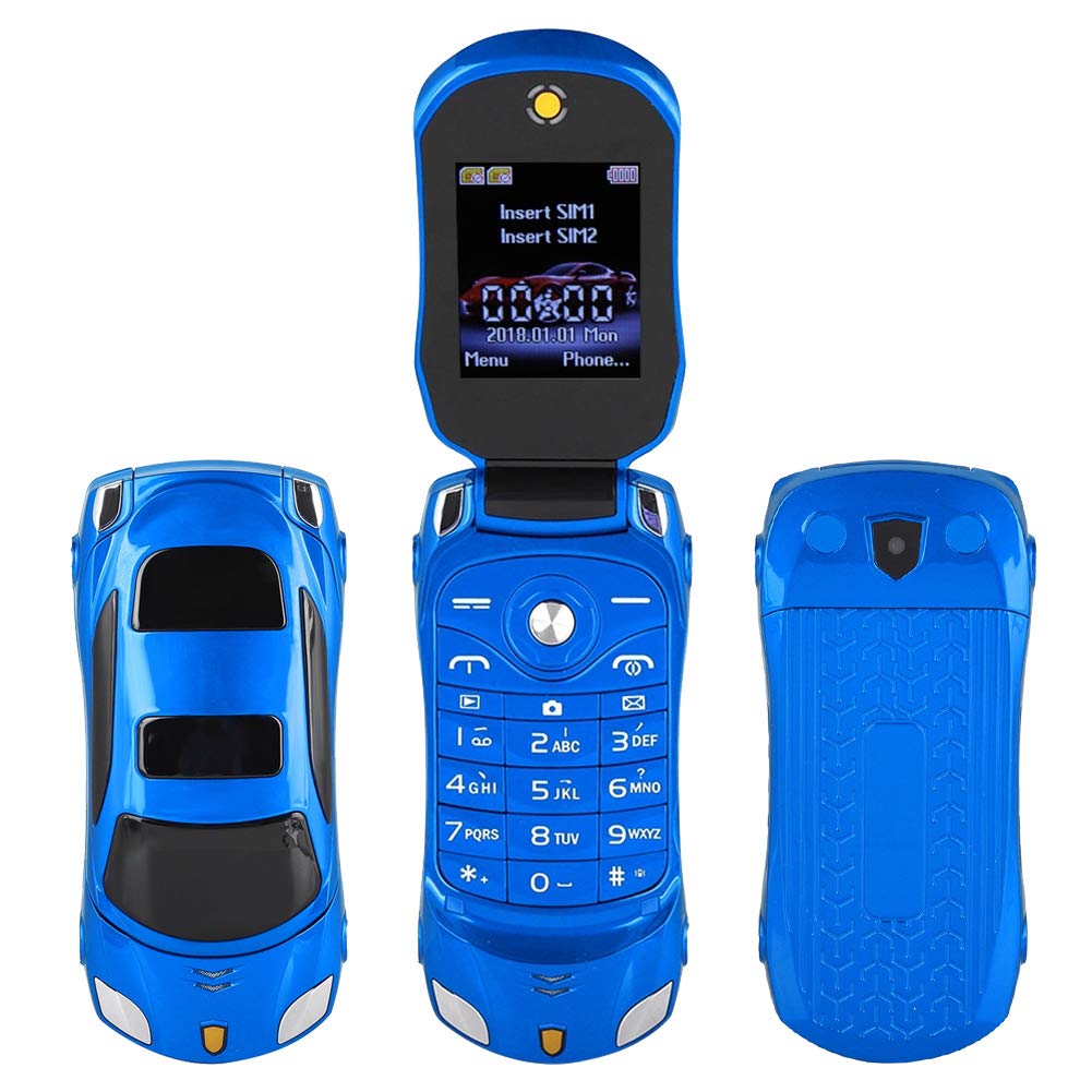 Car-Shaped Flip Phone for Senior & Kids, Flip Keypad 2G GSM Cell Phone 100-240V, Support MP3, Camera, Video Playback, Recording, Radio, Bluetooth, Calculator(Blue)