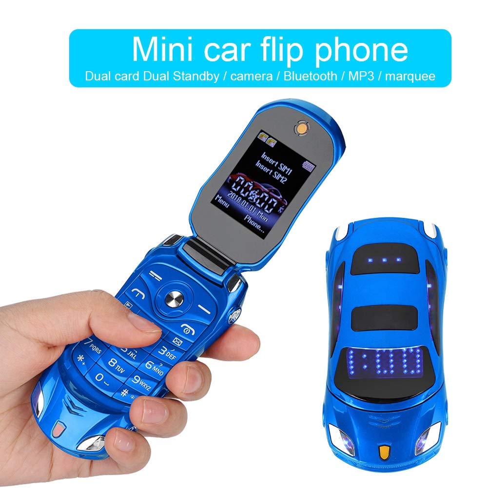 Car-Shaped Flip Phone for Senior & Kids, Flip Keypad 2G GSM Cell Phone 100-240V, Support MP3, Camera, Video Playback, Recording, Radio, Bluetooth, Calculator(Blue)