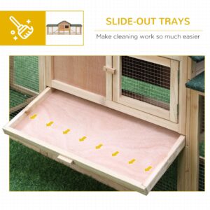 PawHut 83" L Outdoor Rabbit Hutch, Guinea Pig Cage Indoor Outdoor Wooden Bunny Hutch with Double Runs, Weatherproof Roof, Removable Tray, Ramps, Natural