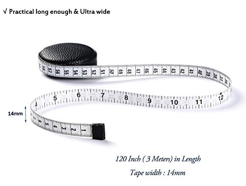 3m/120" Tape Measure Body Measuring Tape for Body Cloth Tape Measure for Sewing Fabric Tailors Medical Measurements Tape Dual Sided Leather Tape Measure Retractable (Black, 1 Pack)