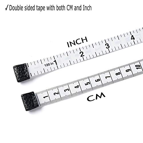 3m/120" Tape Measure Body Measuring Tape for Body Cloth Tape Measure for Sewing Fabric Tailors Medical Measurements Tape Dual Sided Leather Tape Measure Retractable (Black, 1 Pack)