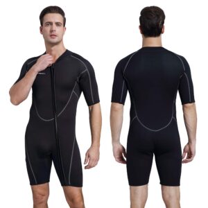 seaskin mens 3mm shorty wetsuit womens, full body diving suit front zip wetsuit for diving snorkeling surfing swimming