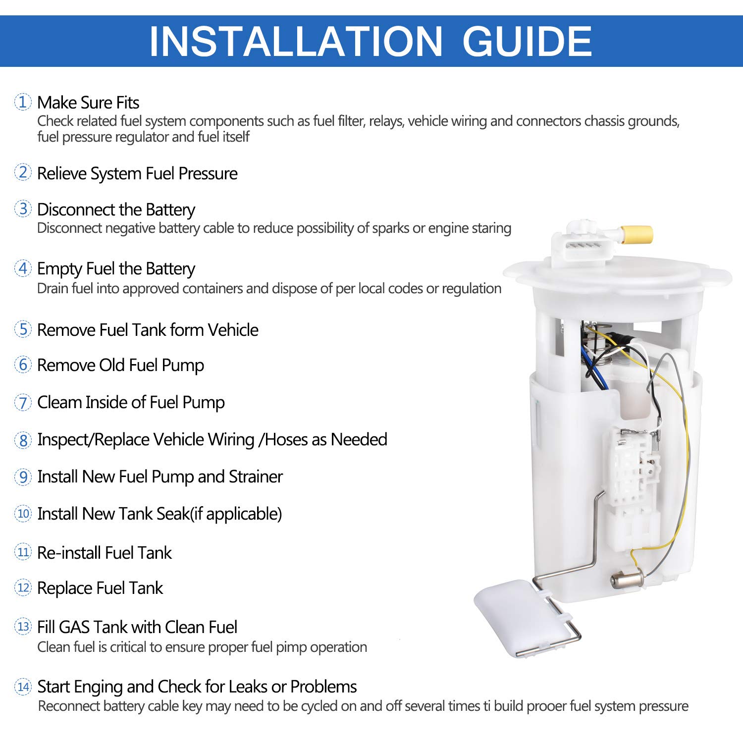 FAERSI Fuel Pump Assembly Replace# E8496M Replacement for 2002-2003 Nissan Altima L4 2.5L 2002-2003 Nissan Altima V6 3.5L