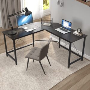 soges Large L Shaped Desk, Corner Computer Desk for Small Space, L Desk for Gaming, Home Office Computer Desk for Bay Window, Walnut Black LD-Z01BK