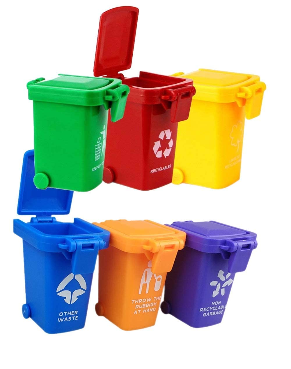 Nuanmu Garbage Can Set 6 Color Small Trash Can ABS Garbage Truck Toys