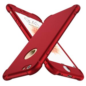 oretech iphone 6 case, iphone 6s case, with [2x tempered glass screen protector] 360° full body heavy duty shockproof anti-scratch rubber silicone case for iphone 6/6s 4.7 inch -red