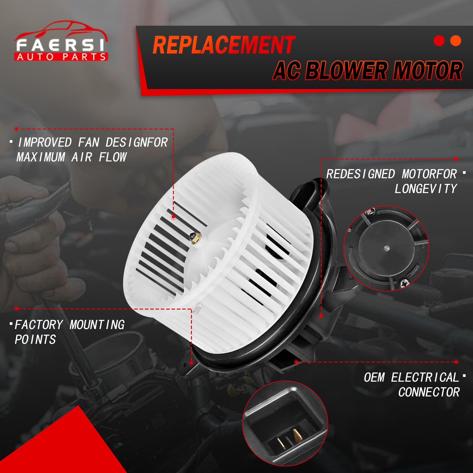 FAERSI HVAC Plastic Heater Blower Motor with Fan ABS Cage Replacement for Jeep Cherokee & Wrangler 1997-2001 Replaces# 4886150AA