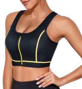 ctrilady women high impact neoprene sport bra front zipper crop tank top full cup vest for surfing snorkeling fitness (black yellow,xl)