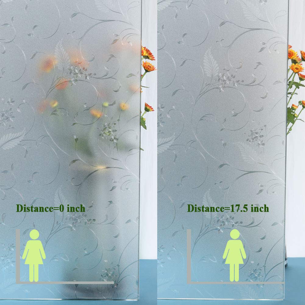 Mikomer Privacy Window Film Etched Flowers Static Cling Glass Door Film, Non Adhesive Heat Control Anti UV Window Cling for Office and Home Decoration,35 inches by 157 inches