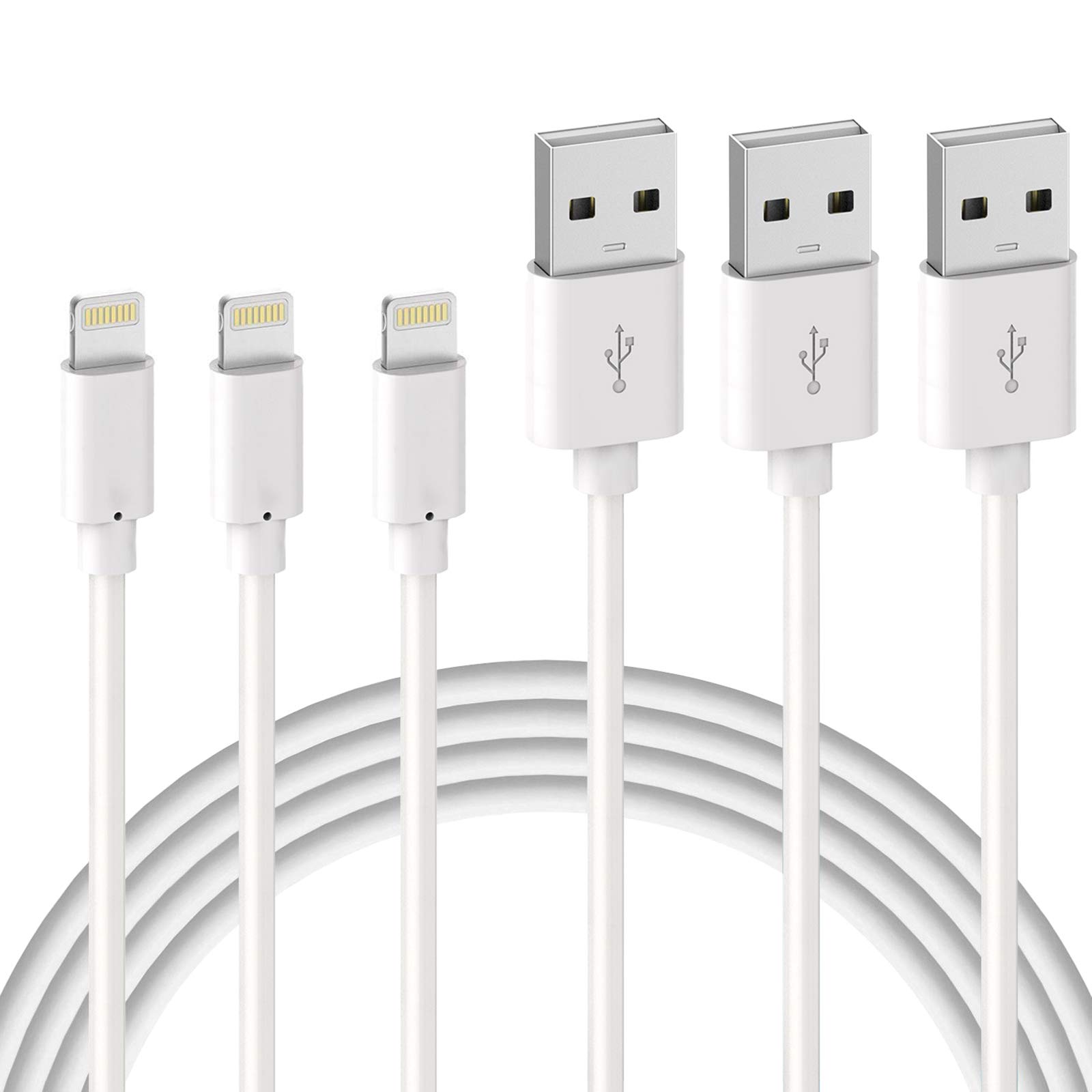 iPhone Charger Cable, [MFi Certified] Lightning Cable 3PACK 6FT USB A to Lightning Fast Charging Cord Data Transfer Wire Compatible with iPhone 14 13 12 11 Pro Max XS XR X 8 7 6 Plus SE iPad, White