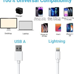 iPhone Charger Cable, [MFi Certified] Lightning Cable 3PACK 6FT USB A to Lightning Fast Charging Cord Data Transfer Wire Compatible with iPhone 14 13 12 11 Pro Max XS XR X 8 7 6 Plus SE iPad, White