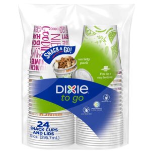 dixie to go snack cups with lids, 10 ounce travel size, 24 count disposable paper cups