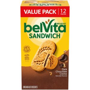 belvita breakfast sandwich dark chocolate creme breakfast biscuits, value pack, 12 packs (2 sandwiches per pack)