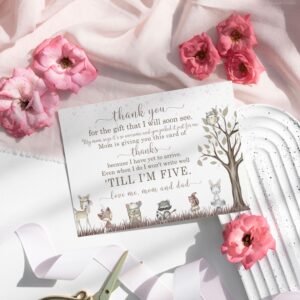 Girls Woodland Baby Thank You Cards, 15 Pack – Cute Baby Shower Notes with Envelopes Set, Prefilled Message, Customizable and Personalize Blank Stationery Pink, Rustic Floral, New Parents Gift Ideas