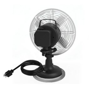 Modern Forms 9in Oscillating Plug-in Desk Fan with Three Speed Motor Control in Matte Black and Nickel Finish